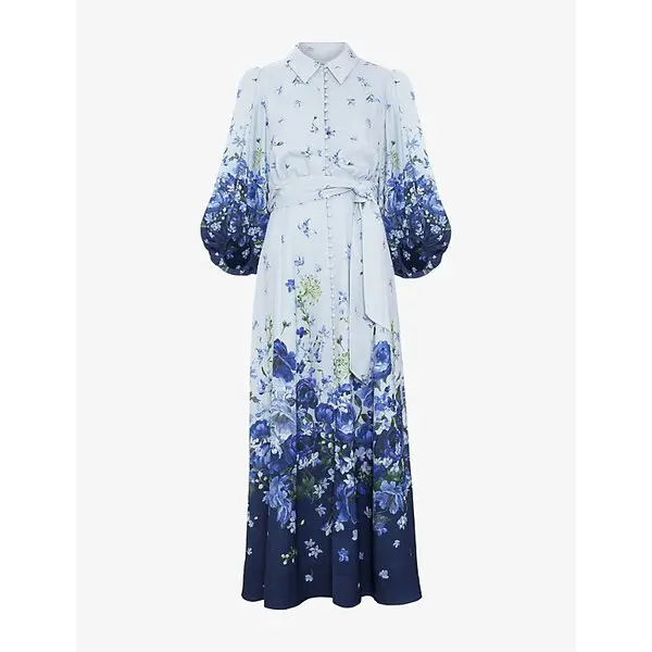 PHASE EIGHT Noella Floral-print Stretch-woven Midi Dress - Pale Blue