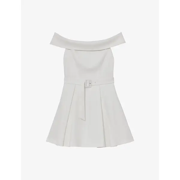 REISS Arwen Belted Bardot Mini Dress - Ivory