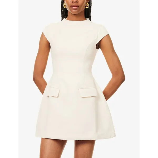 Oddmuse Cap-sleeve Tweed Mini Dress - Cream