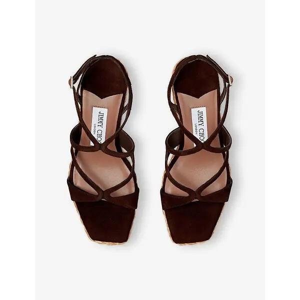 JIMMY CHOO Ayla 85 Suede Wedge Heels - Coffee
