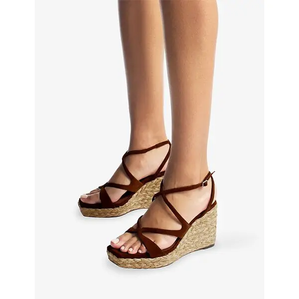 JIMMY CHOO Ayla 85 Suede Wedge Heels - Coffee