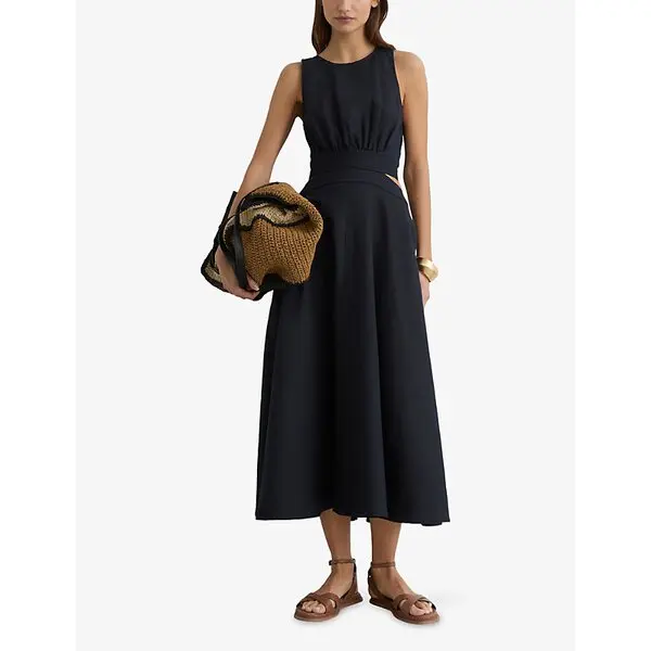 REISS Hazel Cut-out Midi Dress - Navy