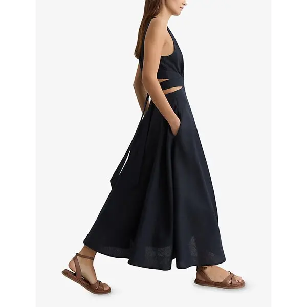 REISS Hazel Cut-out Midi Dress - Navy