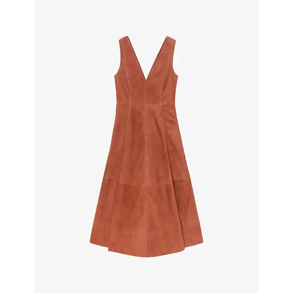 REISS X Atelier Nola V-neck Suede Midi Dress - Rust