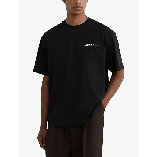 REISS Casa Logo-print Cotton-jersey T-shirt - Black