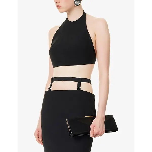 MUGLER Halter-neck Cropped Wool-blend Top