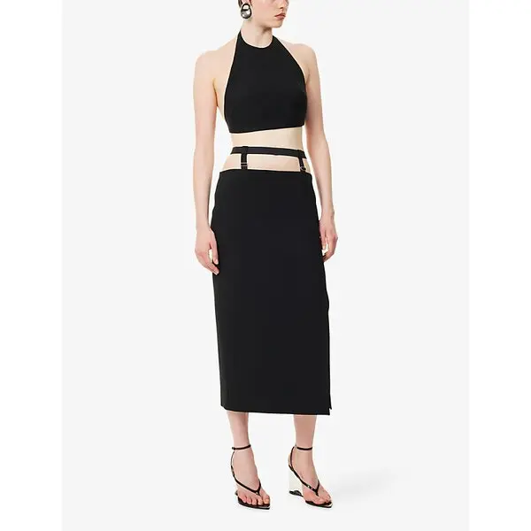 MUGLER Halter-neck Cropped Wool-blend Top