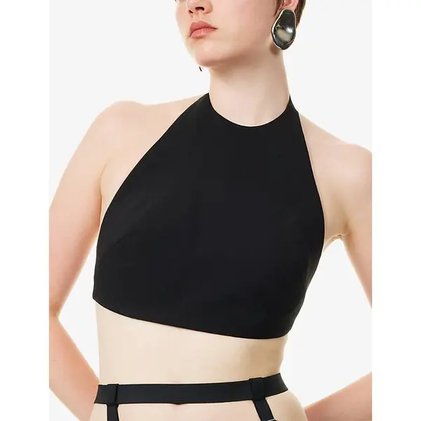 MUGLER Halter-neck Cropped Wool-blend Top