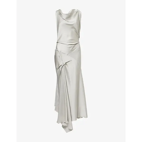 Victoria Beckham Posy Twisted-shoulder Satin Midi Dress - Magnesium