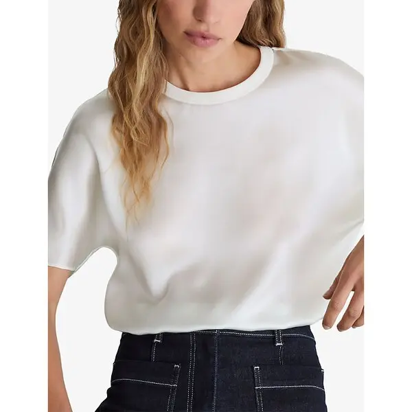 REISS Lena Short-sleeve Silk Top - Ivory