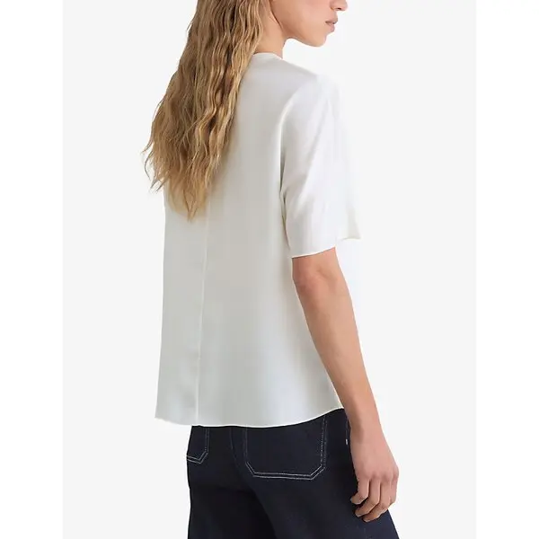 REISS Lena Short-sleeve Silk Top - Ivory