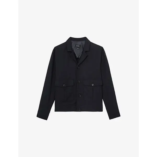 REISS Gandine Flap-pocket Cotton-blend Hopsack Jacket - Navy