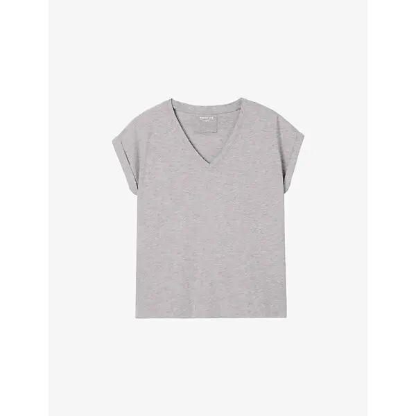 Whistles Willa V-neck Cotton-jersey T-shirt - Grey