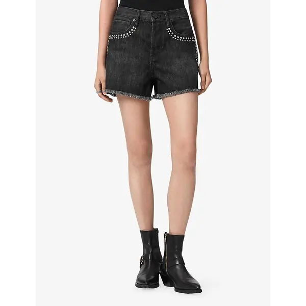 ALLSAINTS Heidi Studded Denim Shorts - Shadow Black