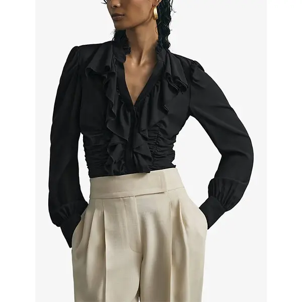 REISS Atelier Laverna Ruffle-front Stretch-silk Blouse