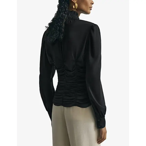REISS Atelier Laverna Ruffle-front Stretch-silk Blouse