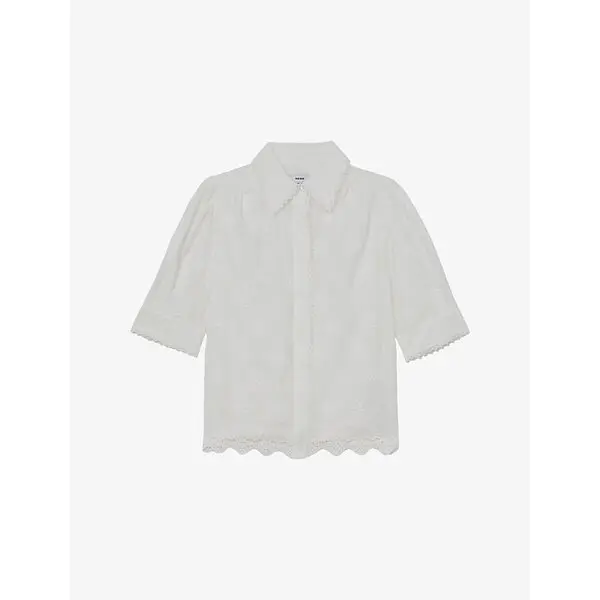 REISS Floral-embroidered Cotton Shirt