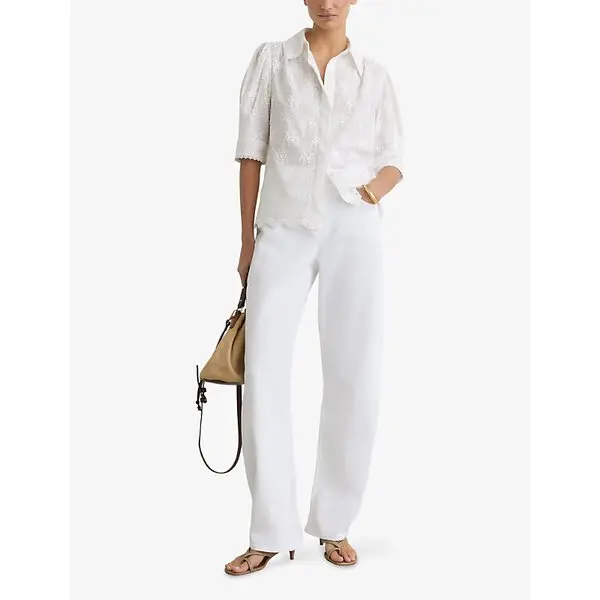 REISS Floral-embroidered Cotton Shirt
