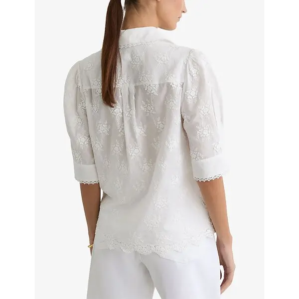 REISS Floral-embroidered Cotton Shirt