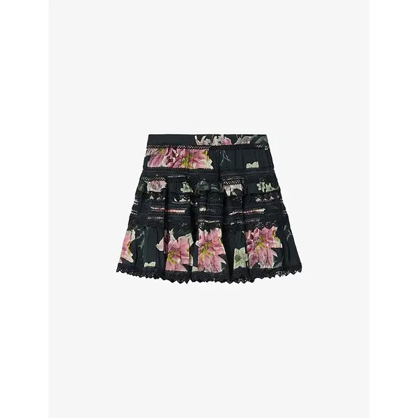 ALLSAINTS Zora Flora-print Woven Mini Skirt - Crystal Black