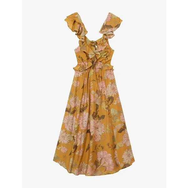 REISS Floral-print Woven Midi Dress - Yellow