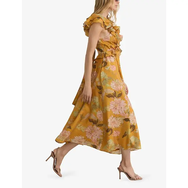 REISS Floral-print Woven Midi Dress