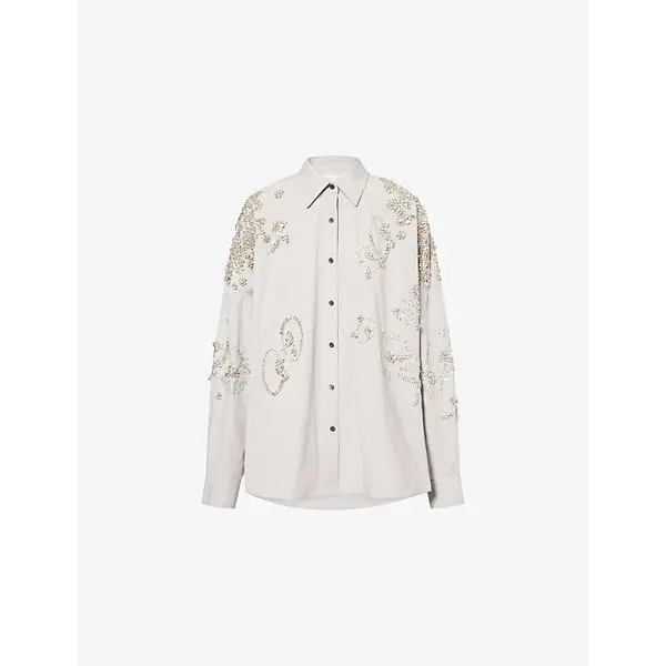 Dries Van Noten Casia Jewel-embellished Cotton Shirt - Light Grey