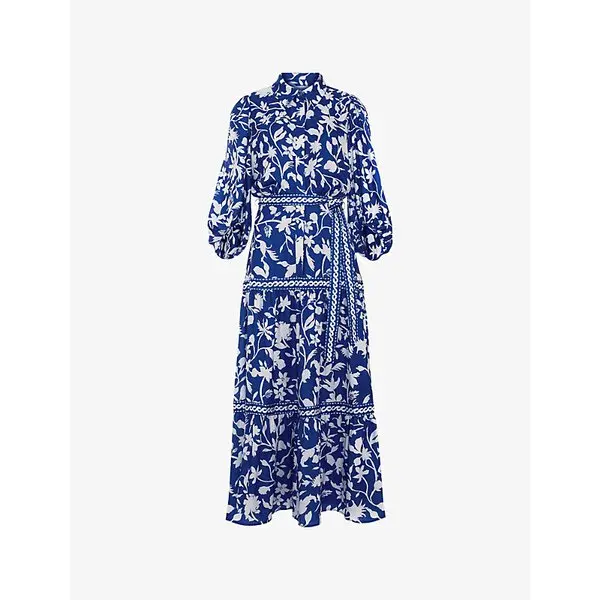 PHASE EIGHT Coralie Floral-print Stretch-woven Midi Dress - Blue