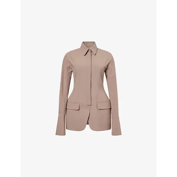 MUGLER Single-breasted Peplum Wool-blend Jacket - Dark Taupe