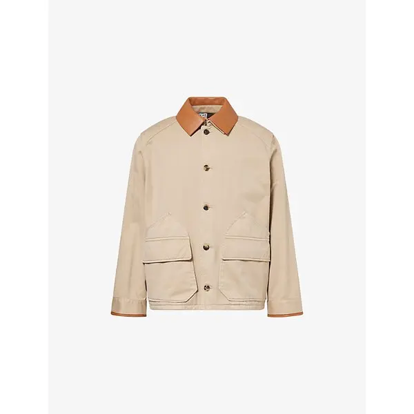 Loewe X Paula's Ibiza Collared Cotton Jacket With Leather Trims