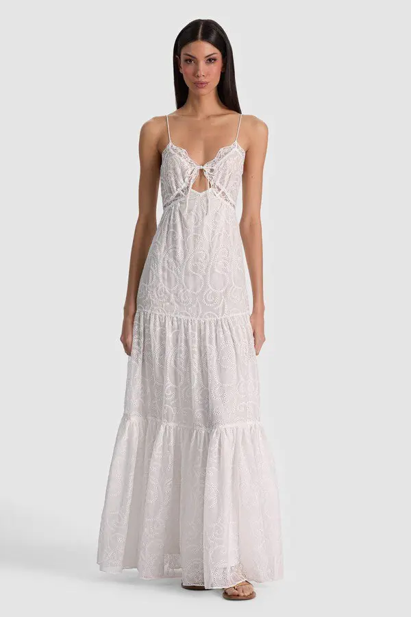 Alice + Olivia Nicky Lace Tiered Maxi Dress - White