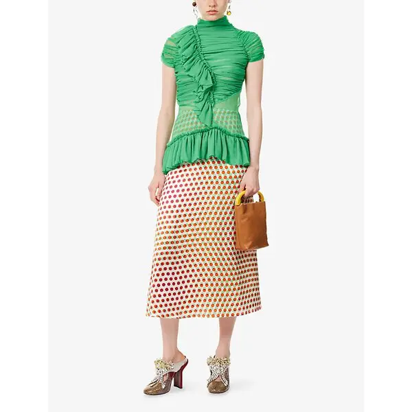 Dries Van Noten Polka Dot Silk Midi Skirt