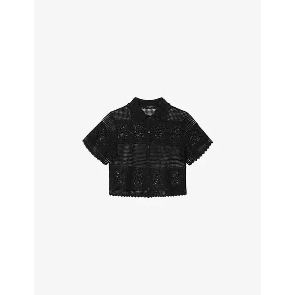 ALLSAINTS Kyra Crochet Cropped Cotton Polo - Black