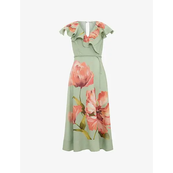 PHASE EIGHT Petite Matilda Floral-print Linen-blend Midi Dress - Green