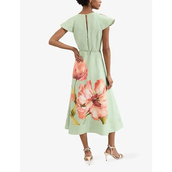 PHASE EIGHT Petite Matilda Floral-print Linen-blend Midi Dress - Green