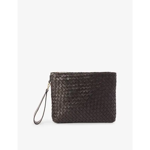 Whistles Avah Woven Leather Zip Clutch - Black