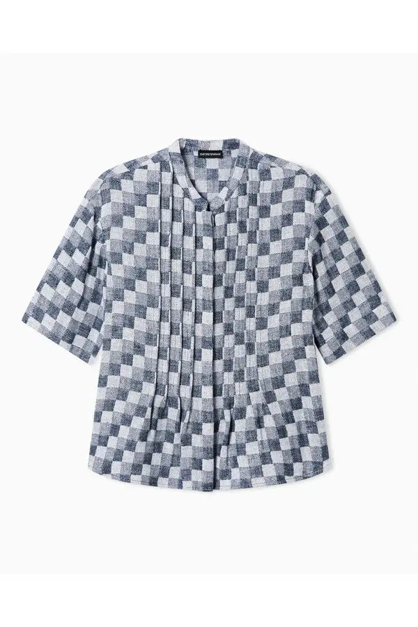 Emporio Armani Check Linen Gauze Shirt - Blue