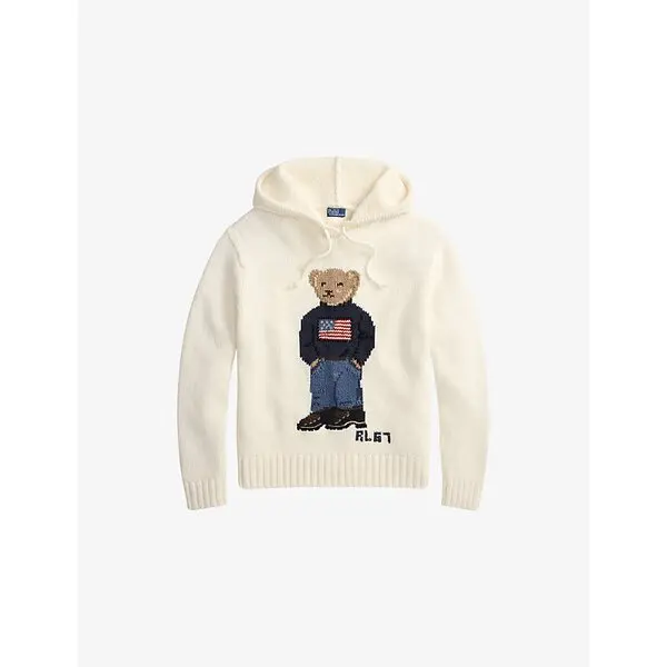 Polo Ralph Lauren Polo Bear Hooded Cotton And Linen-blend Jumper - Parchment Cream