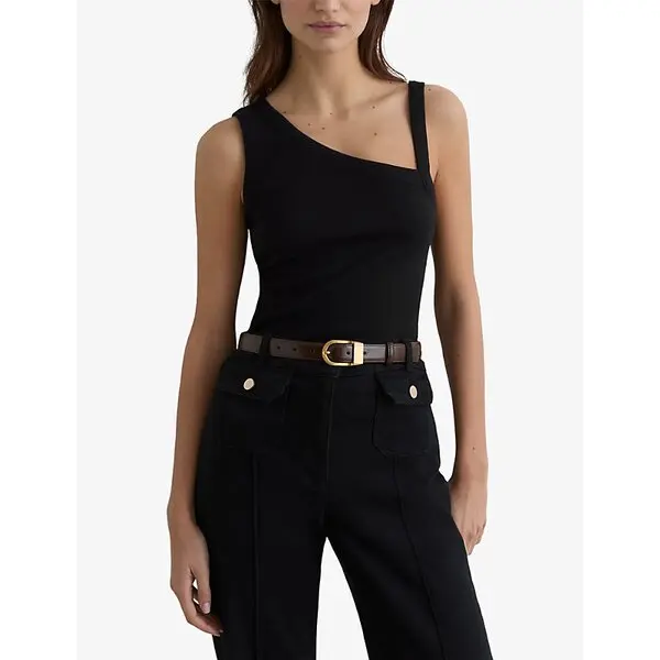 REISS Aysha Asymmetric-neck Stretch-cotton Vest