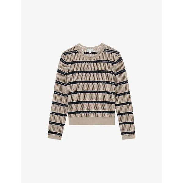 REISS Skylar Stripe-print Cotton-blend Jumper - Neutral Navy