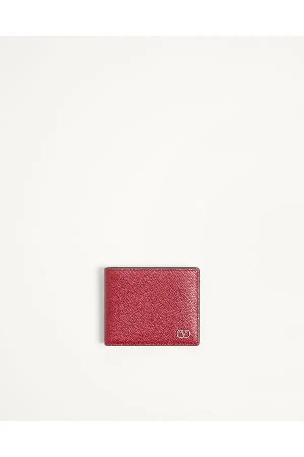 Valentino Garavani Vlogo Signature Grainy Calfskin Wallet - Red