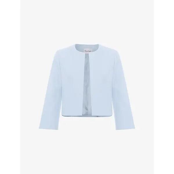 PHASE EIGHT Elizabeth Collarless Cotton-blend Jacket - Pale Blue