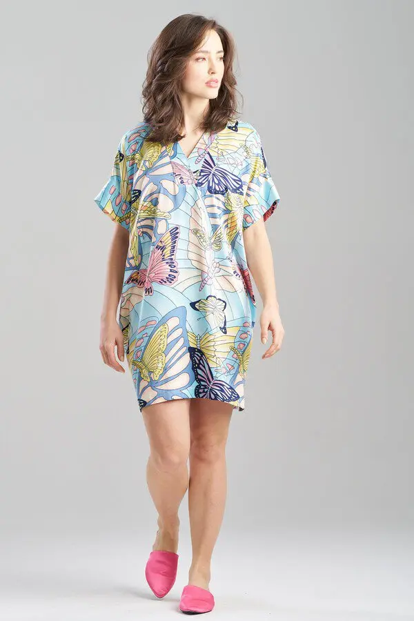 Natori Papillon Printed Satin Sleepshirt - Blue