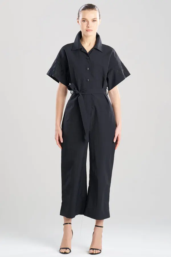 Natori Solid Taffeta Embellished Jumpsuit - Black