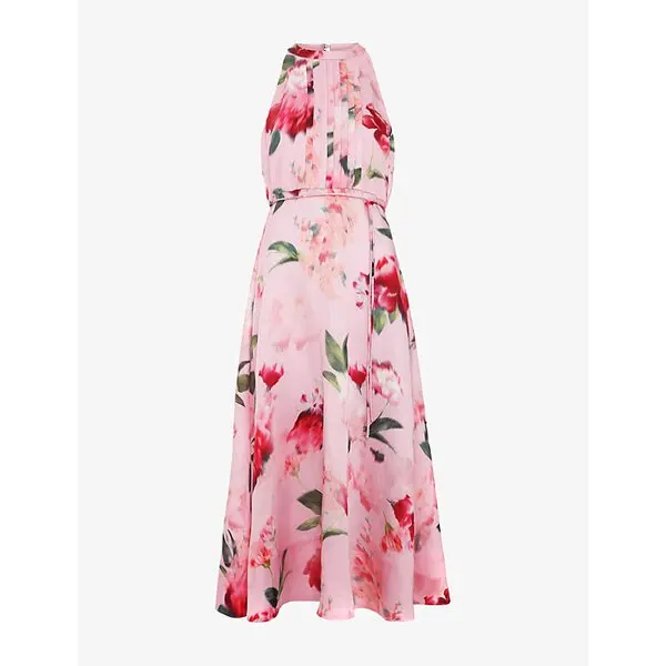 PHASE EIGHT Bethany Floral-print Linen-blend Midi Dress - Pink
