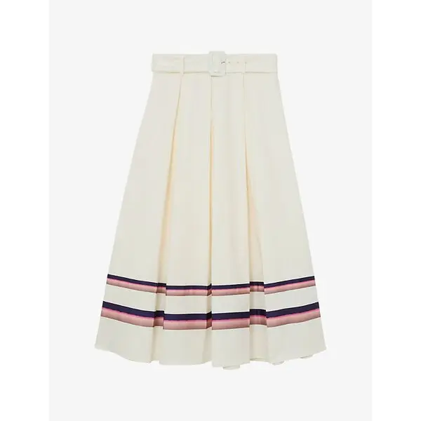 REISS Rian Stripe-print Stretch-cotton Midi Skirt