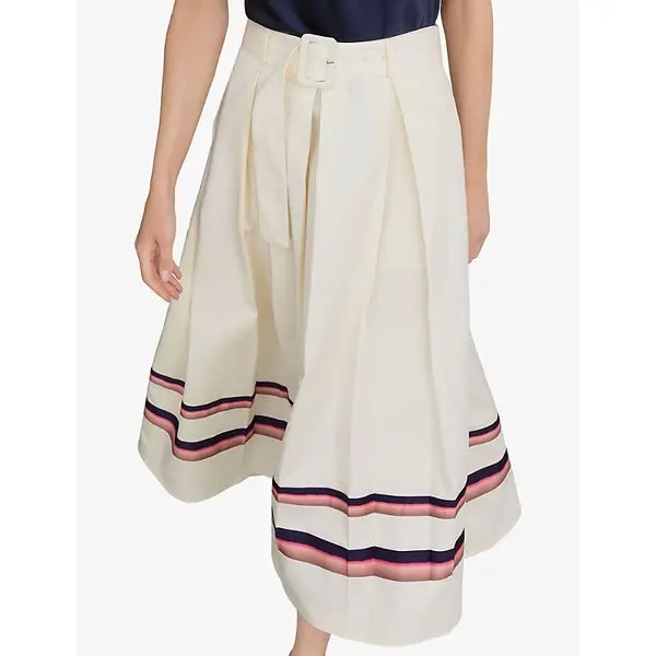 REISS Rian Stripe-print Stretch-cotton Midi Skirt