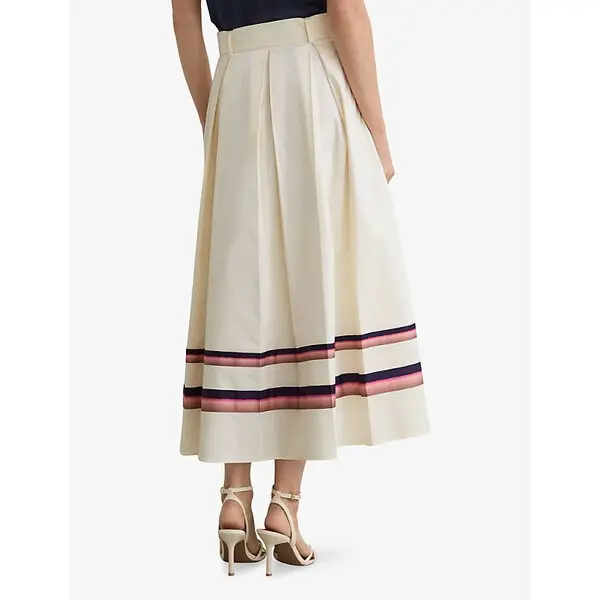 REISS Rian Stripe-print Stretch-cotton Midi Skirt