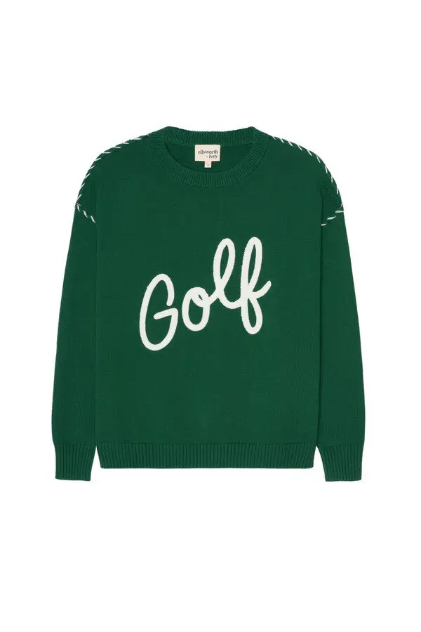 ELLSWORTH + IVEY Riley Crew Golf Script Sweater - Green