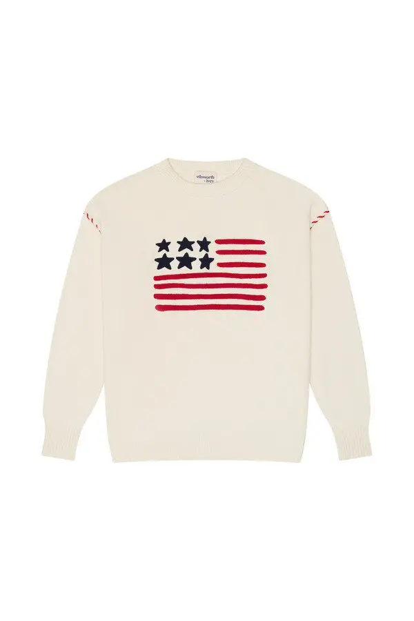 ELLSWORTH + IVEY Riley American Flag Crewneck - Neutral
